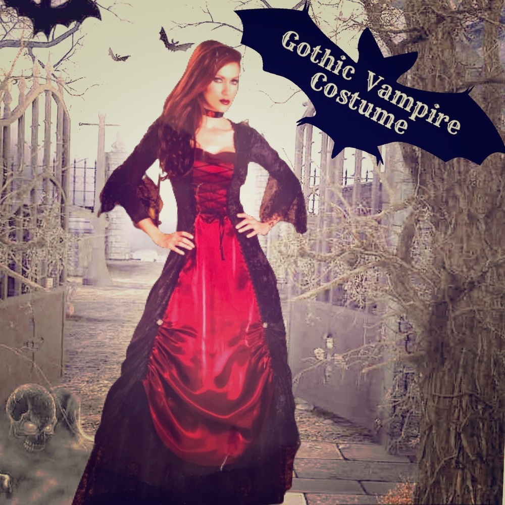 Gothic Vampire Halloween Costume Velvet Lace Euc - Gem